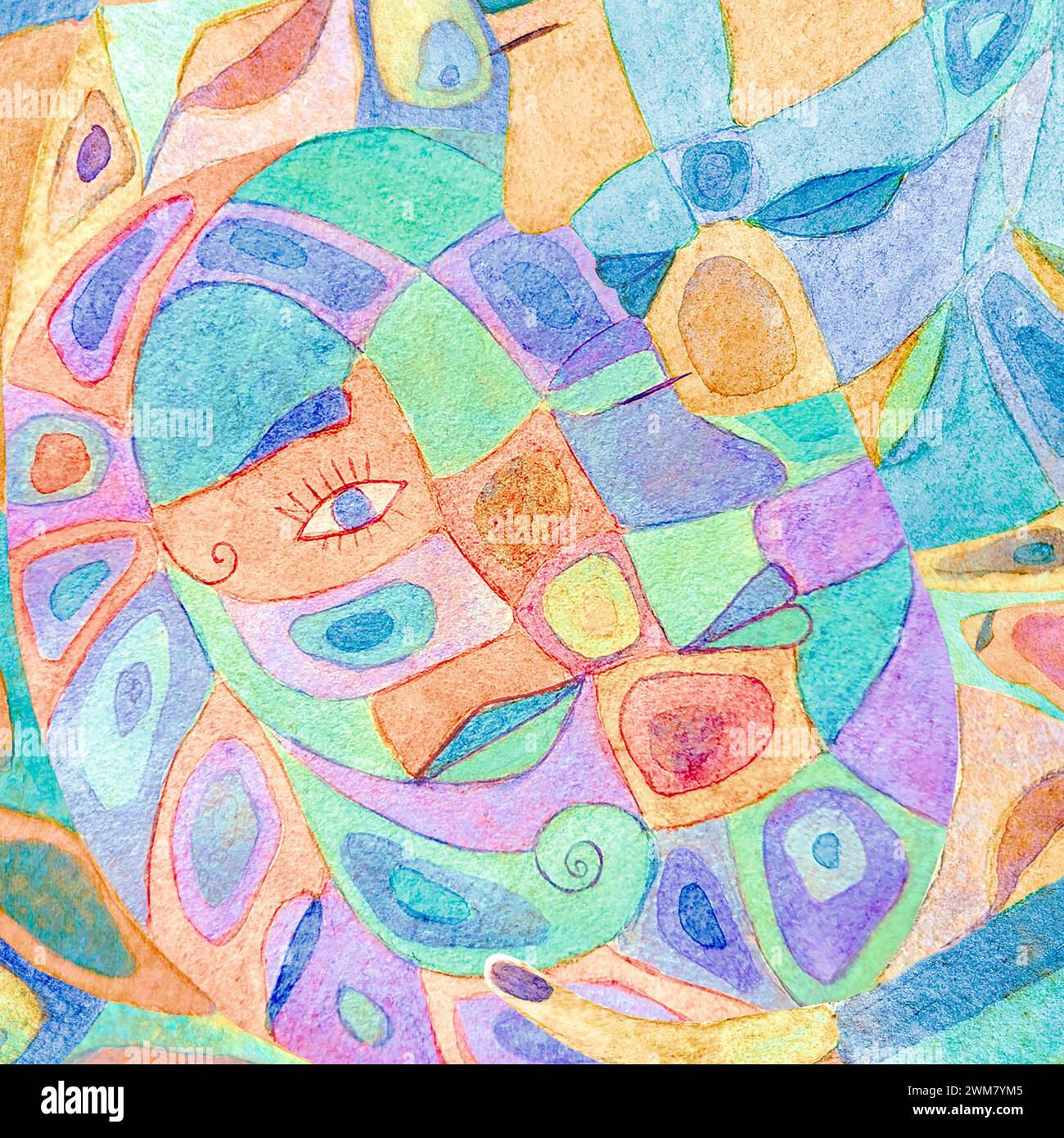 Abstract watercolor symbolism multicolor background. Hand drawn calm ...