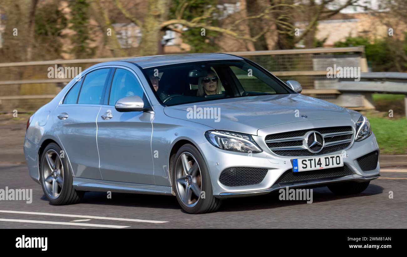 Milton Keynes,UK-Feb 24th 2024: 2014 silver Mercedes Benz C C220 AMG ...
