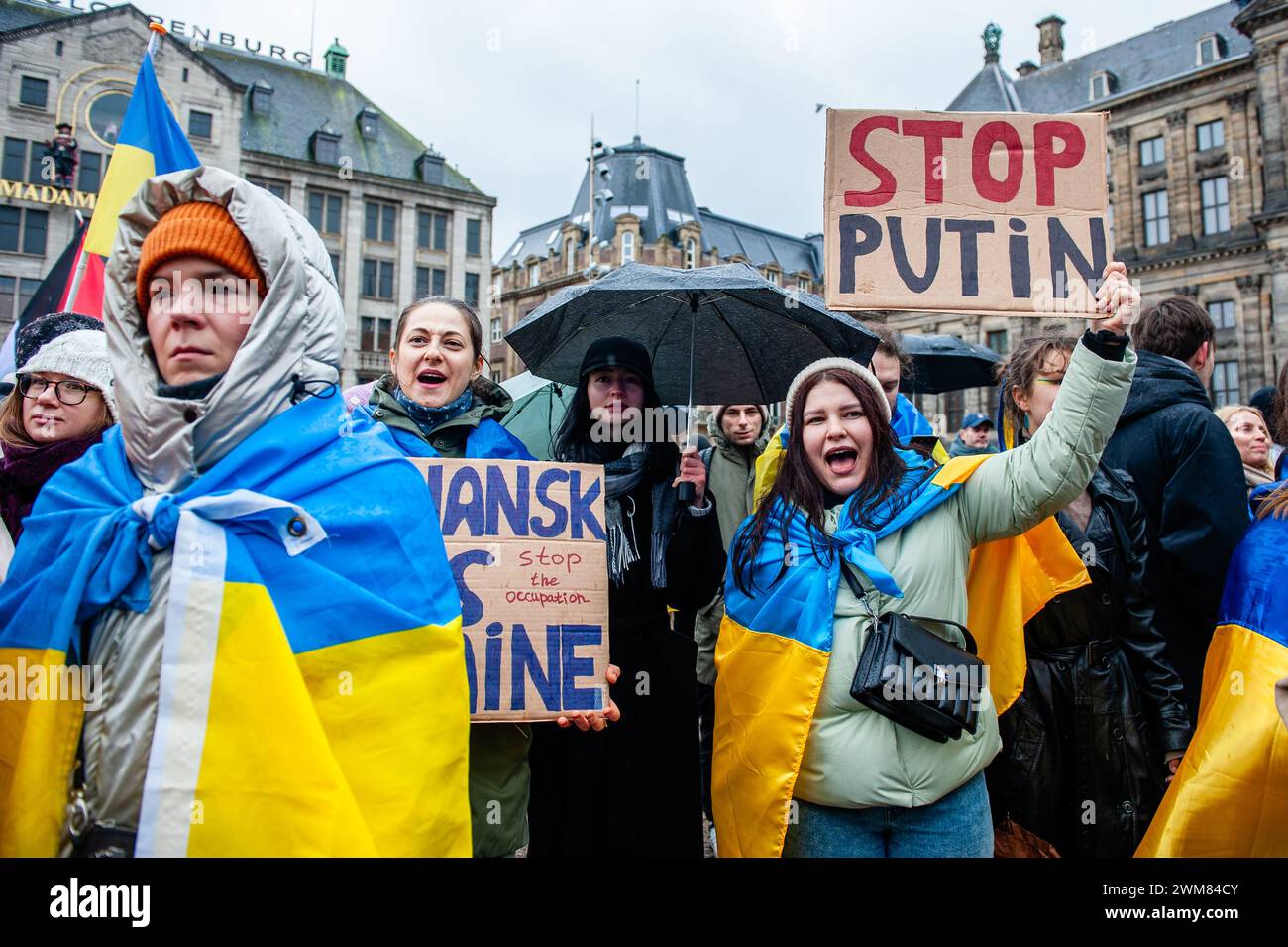Amsterdam, Netherlands. 24th Feb, 2024. Protesters shout slogans in ...