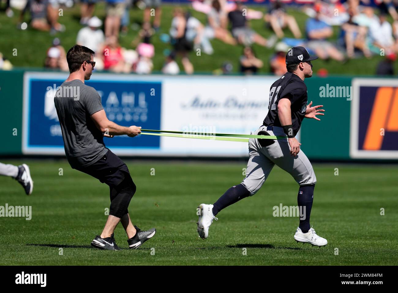 New York Yankees relief pitcher McKinley Moore (87) runs in the ...