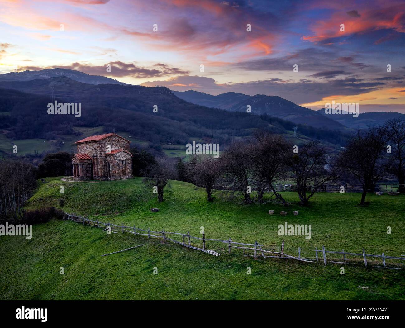Exterior view of St Christine of Lena church at spring. Santa Cristina ...