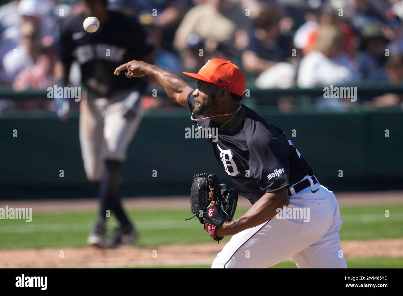 Detroit Tigers relief pitcher Miguel Diaz throws a pitch during the ...