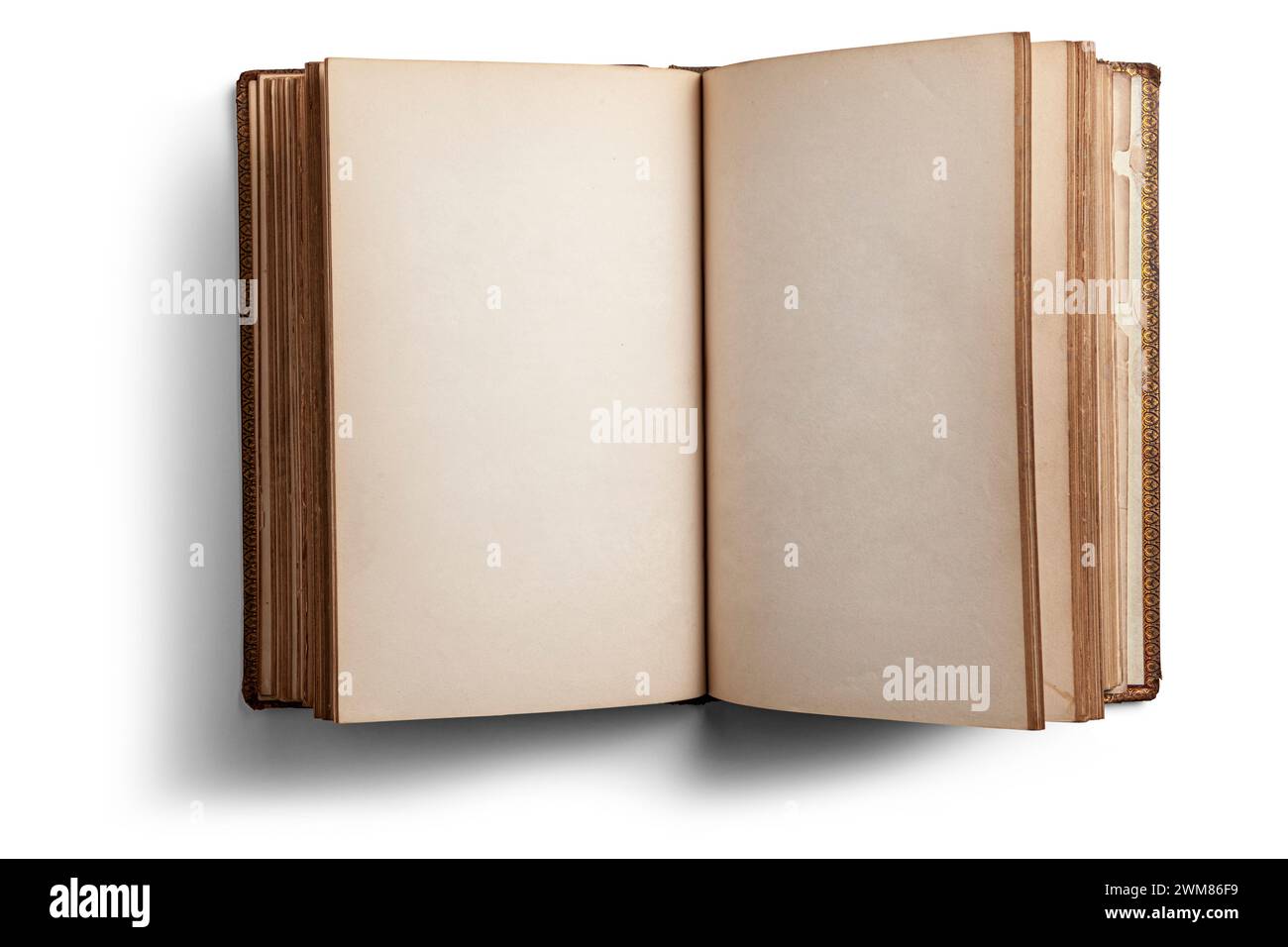 Opened Old Worn Book with Shadow Isolated Stock Photo - Alamy