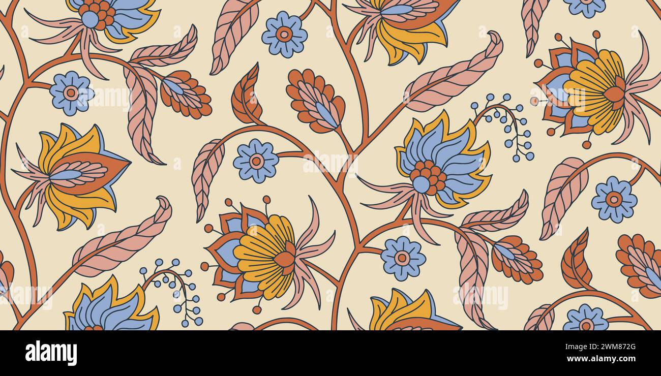 Hand drawn decorative batik pattern with abstract flowers background hi ...