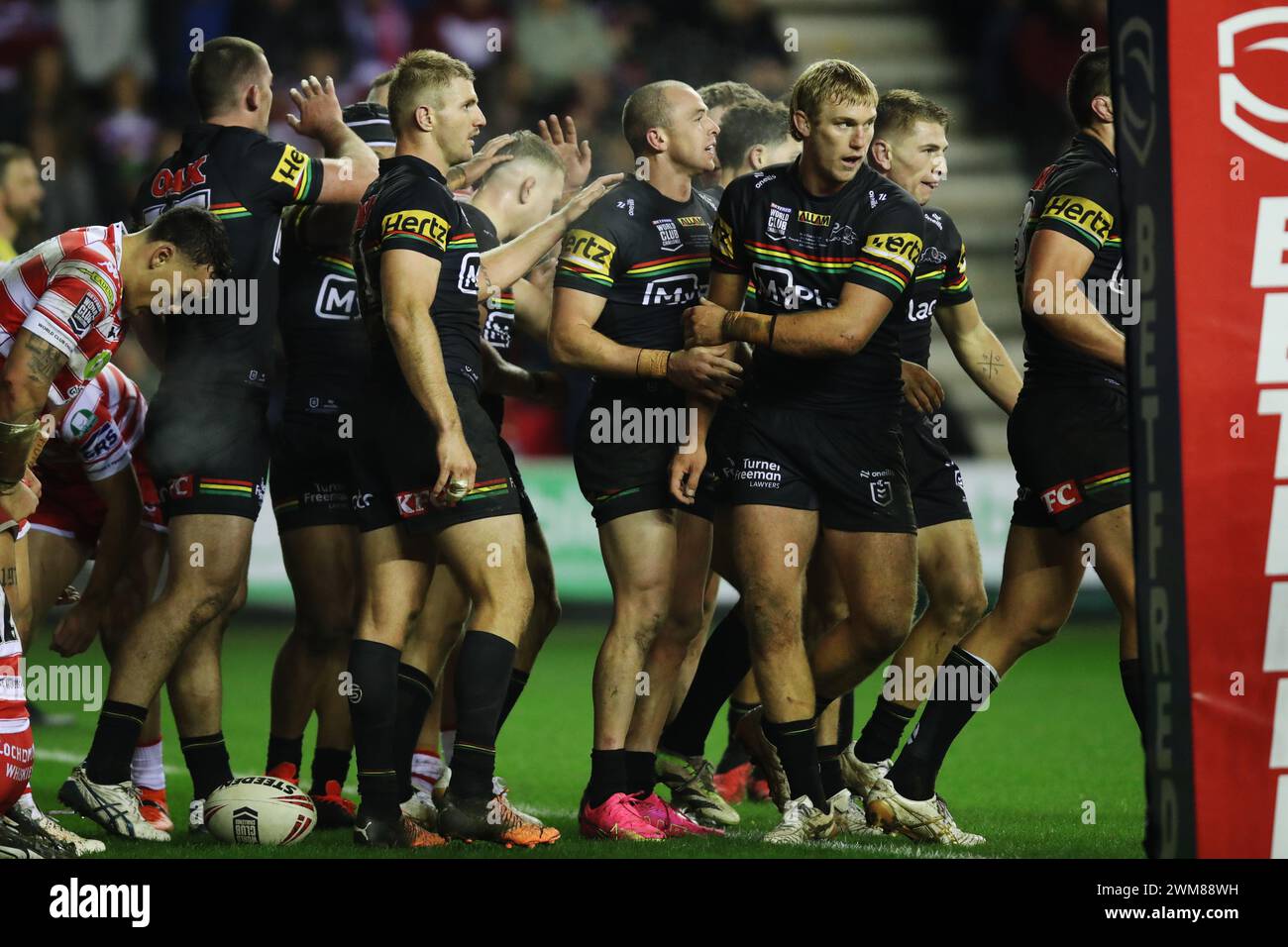 Penrith Panthers' Dylan Edwards celebrates scoring his sides second try ...