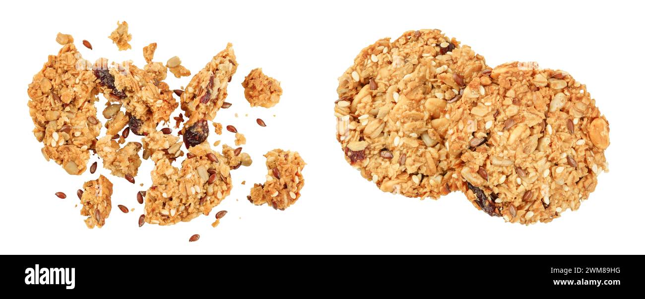 Granola cookie isolated on white background with full depth of field ...