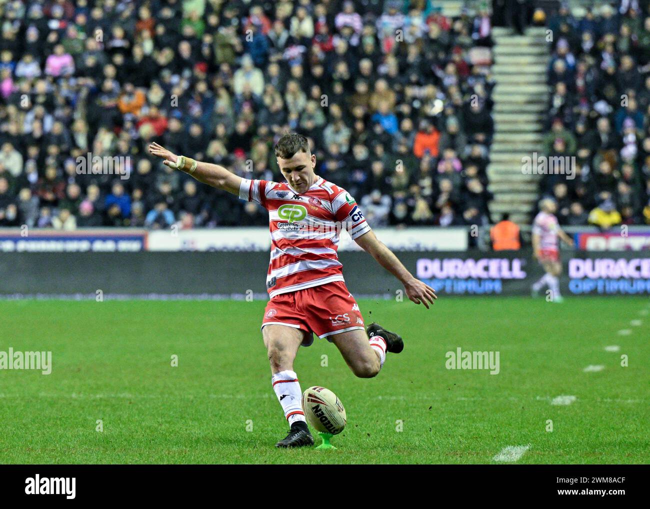 Wigan, UK. 24th Feb, 2024. Harry Smith of Wigan Warriors converts his ...