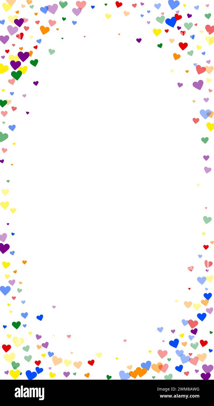 Sprinkled hearts valentine template. Rainbow colored scattered hearts ...
