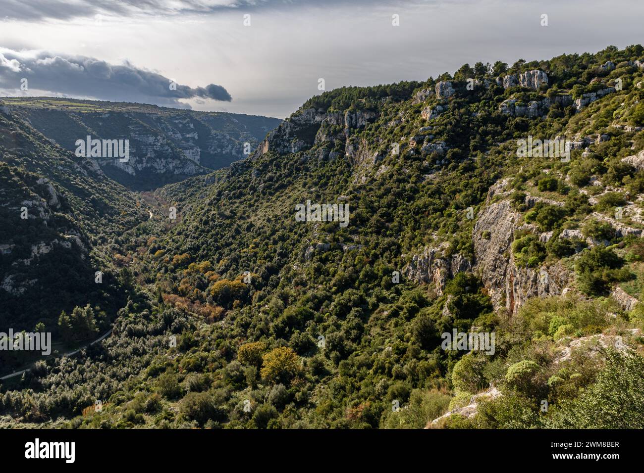 Panoramic view of the Anapo valley and the Pantalica plateau near ...