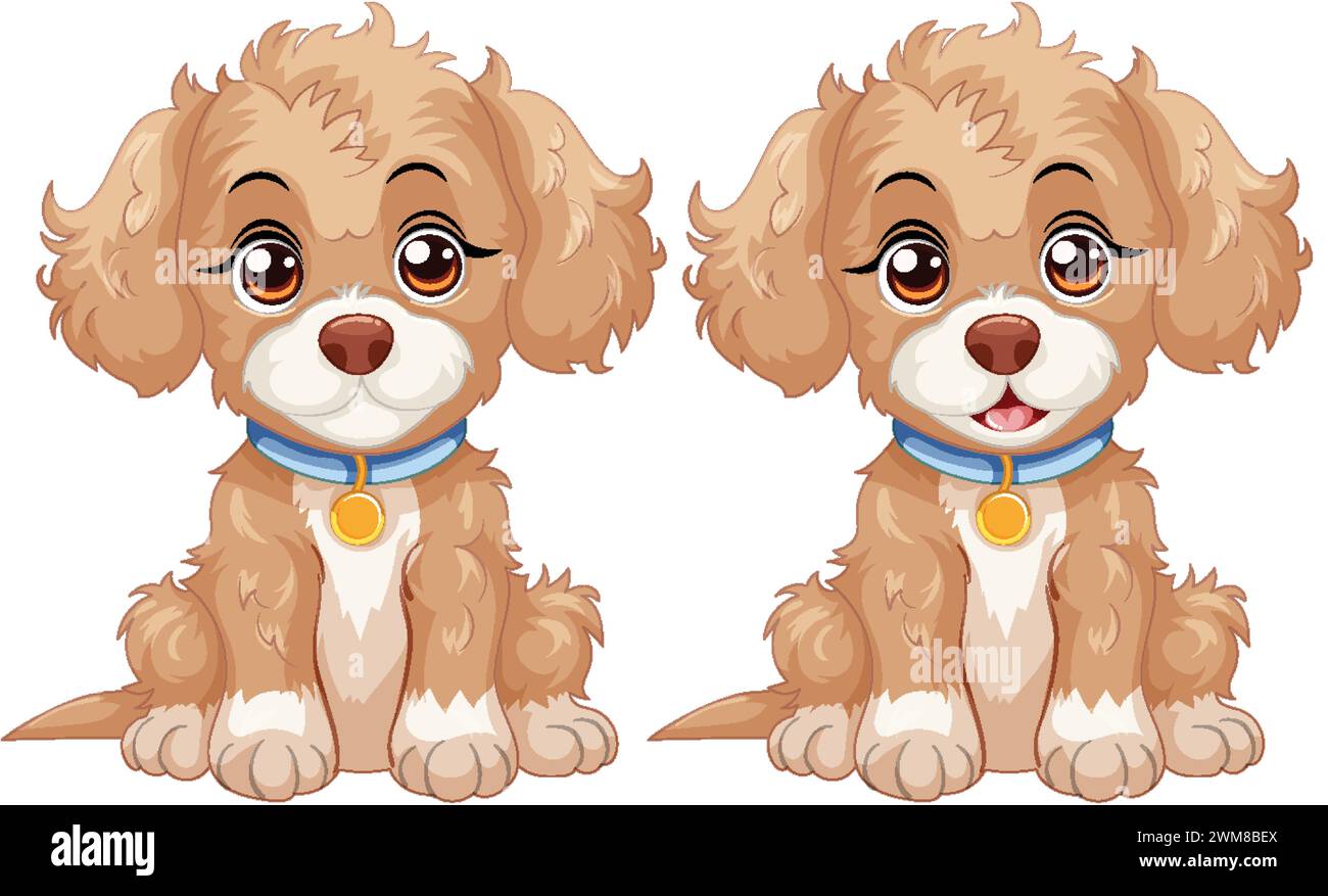 Two cute animated puppies with collars and tags Stock Vector Image ...