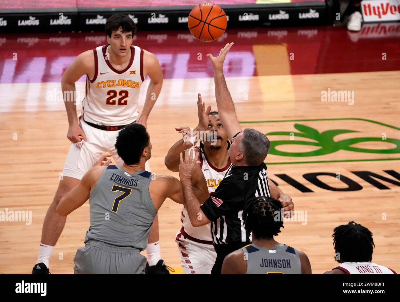 Iowa State forward Robert Jones, center right, faces West Virginia ...