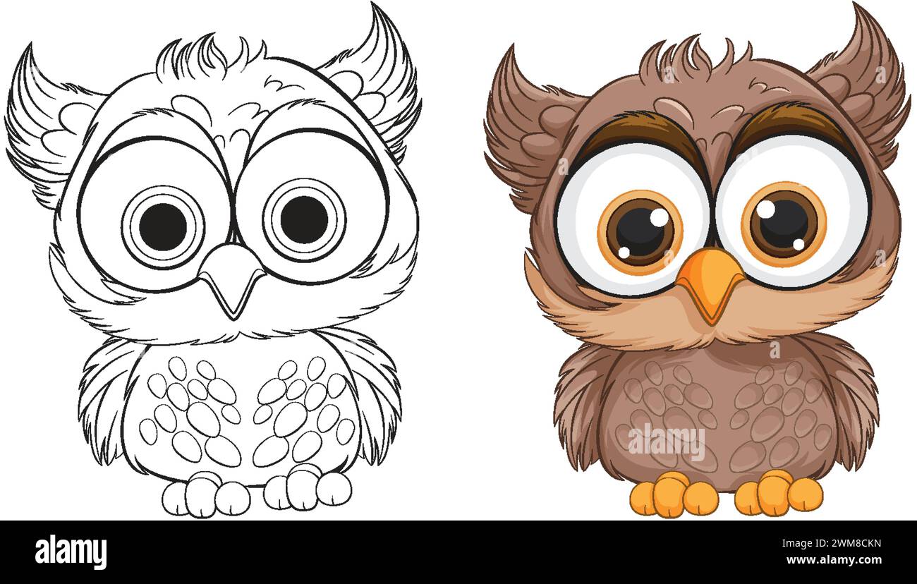 Vector illustration of an owl, colored and line art Stock Vector Image ...