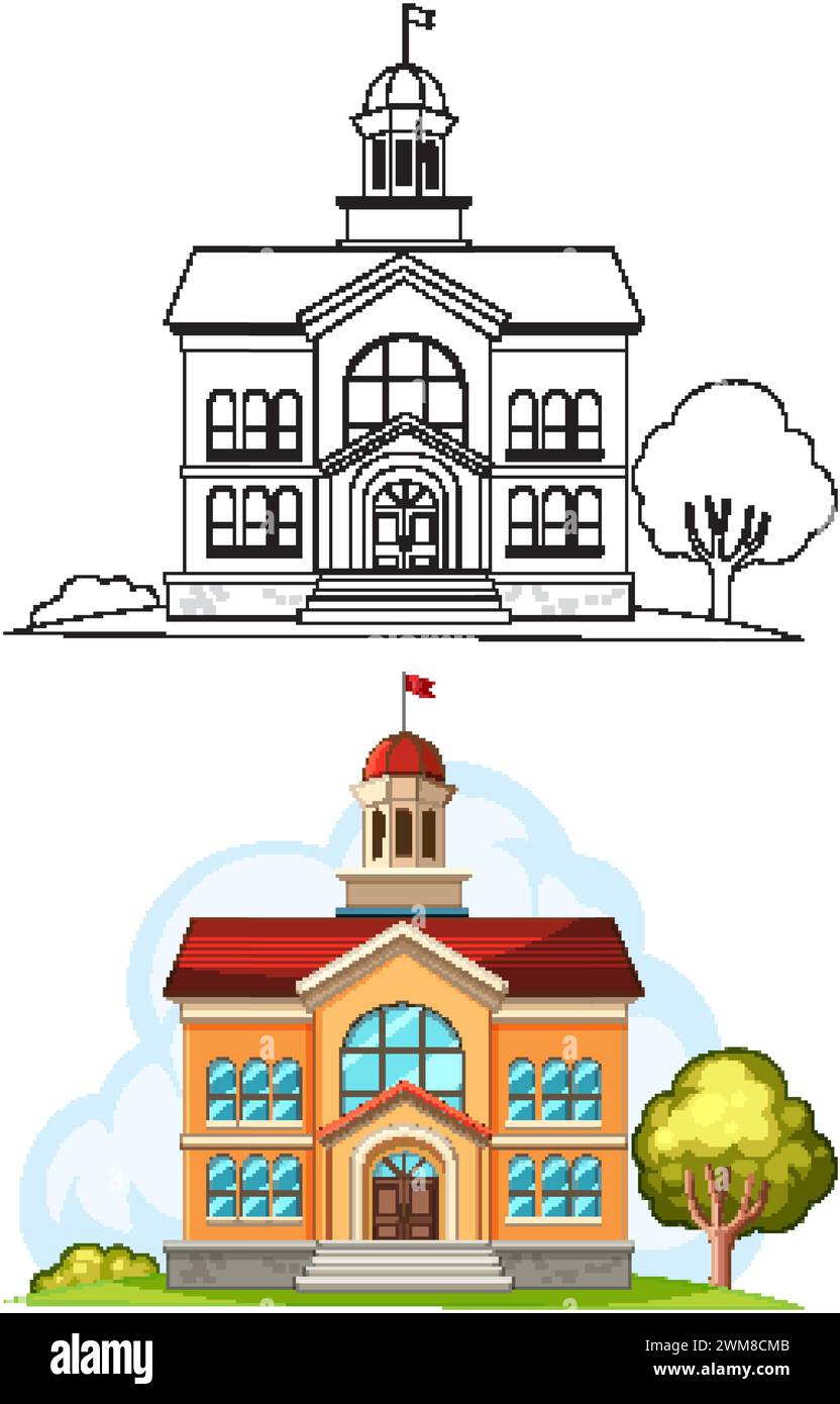 Vector illustration of a schoolhouse in two styles Stock Vector Image ...