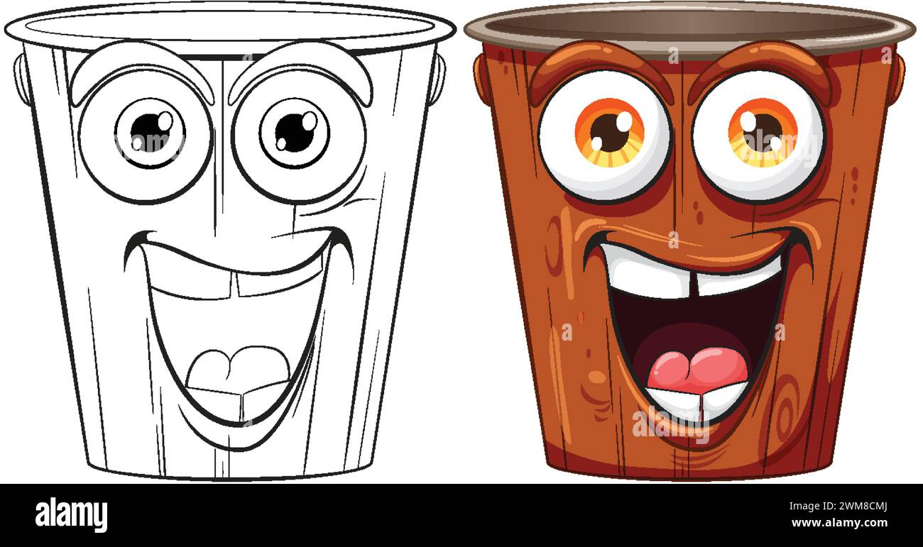Colorful and outlined trash bins with cheerful faces Stock Vector Image ...