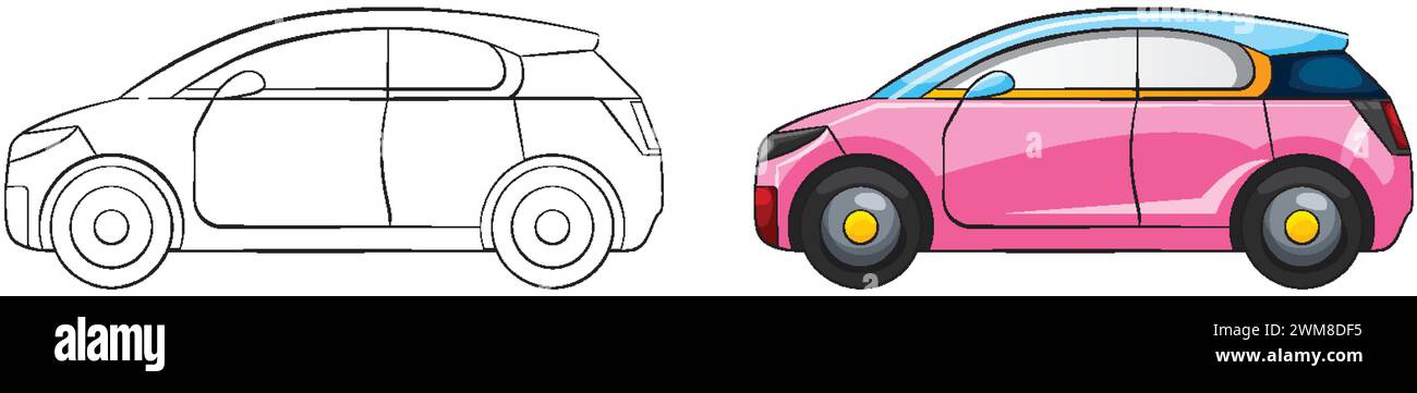 Vector transition from line art to colored vehicle Stock Vector Image ...