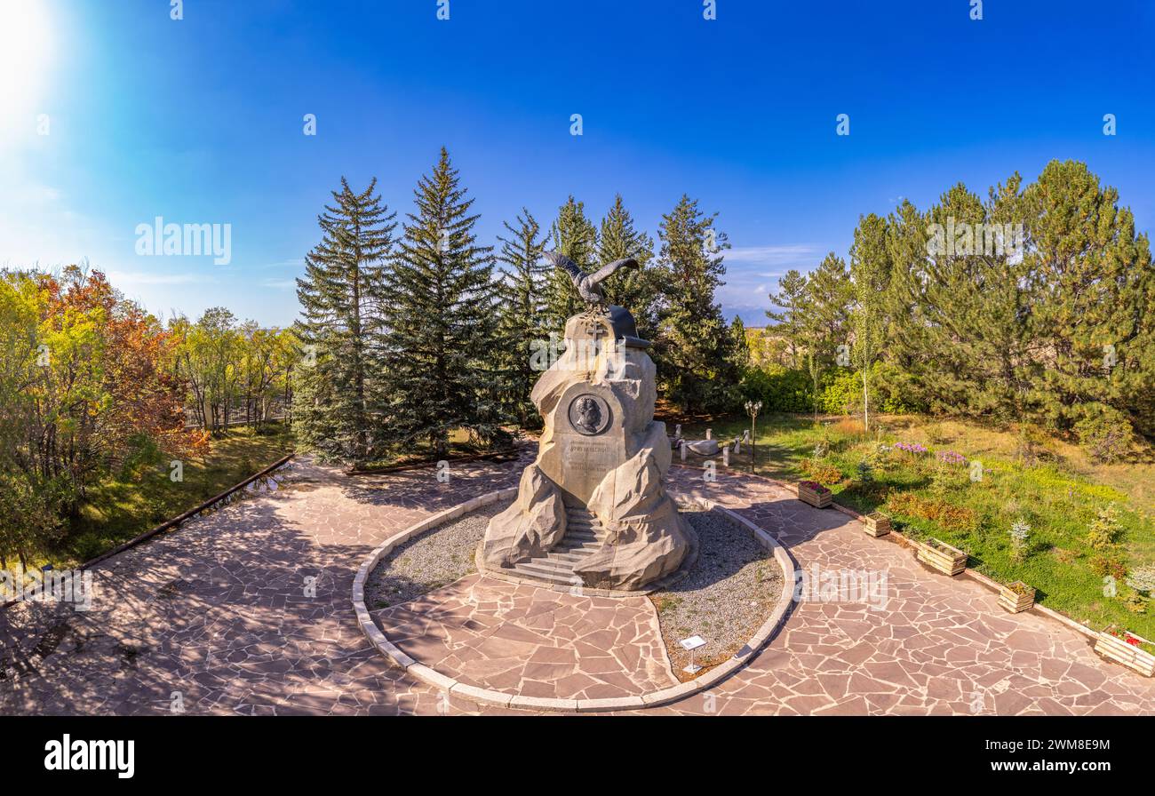 Karakol Issyk Kul Kyrgyzstan - September 19, 2023: Aerial top view to ...