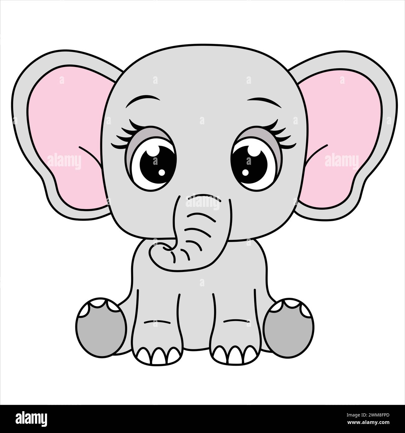 Cartoon Baby Elephant Illustration For Children. Cute Elephant Sitting ...