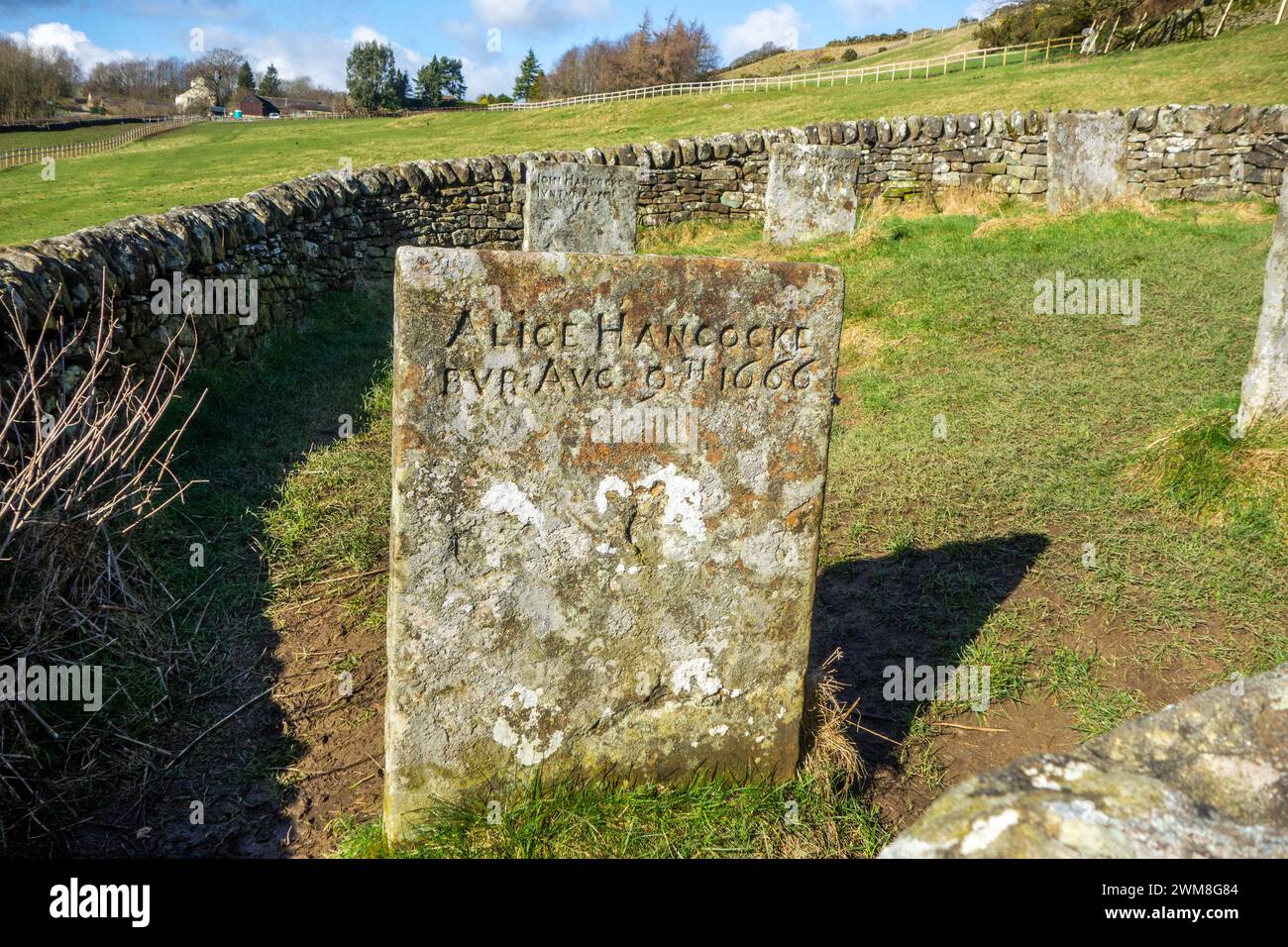 The Riley graves and tomb enclosed by a stone wall, the graves of the ...