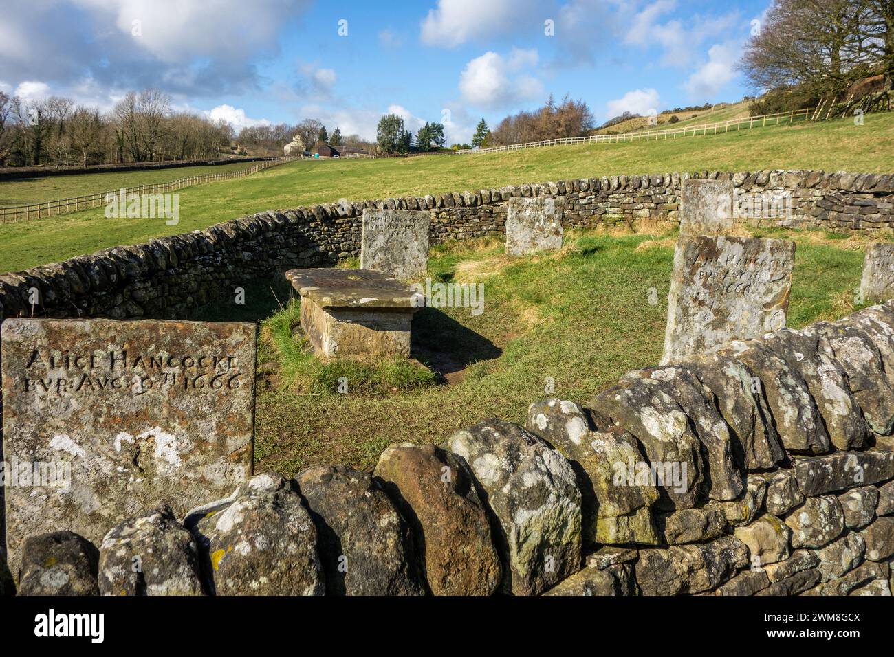 The Riley graves and tomb enclosed by a stone wall, the graves of the ...