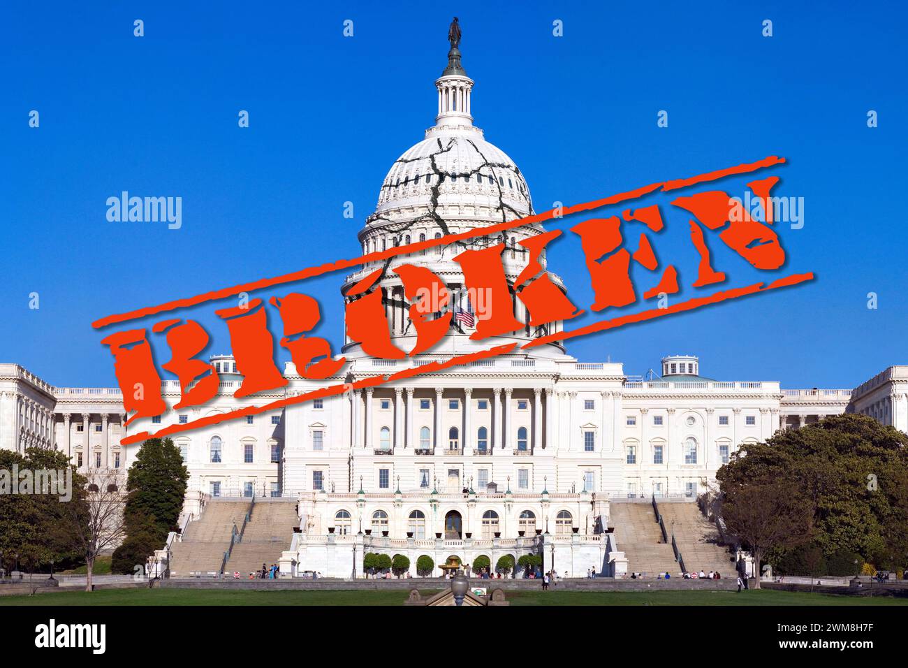 US capitol building with word BROKEN in rubber stamp style Stock Photo ...