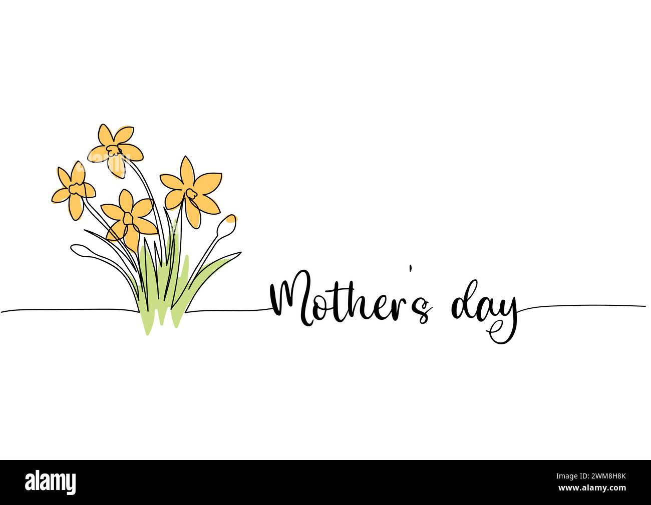 Mothers day, daffodil line art drawing, one continuous line drawing ...