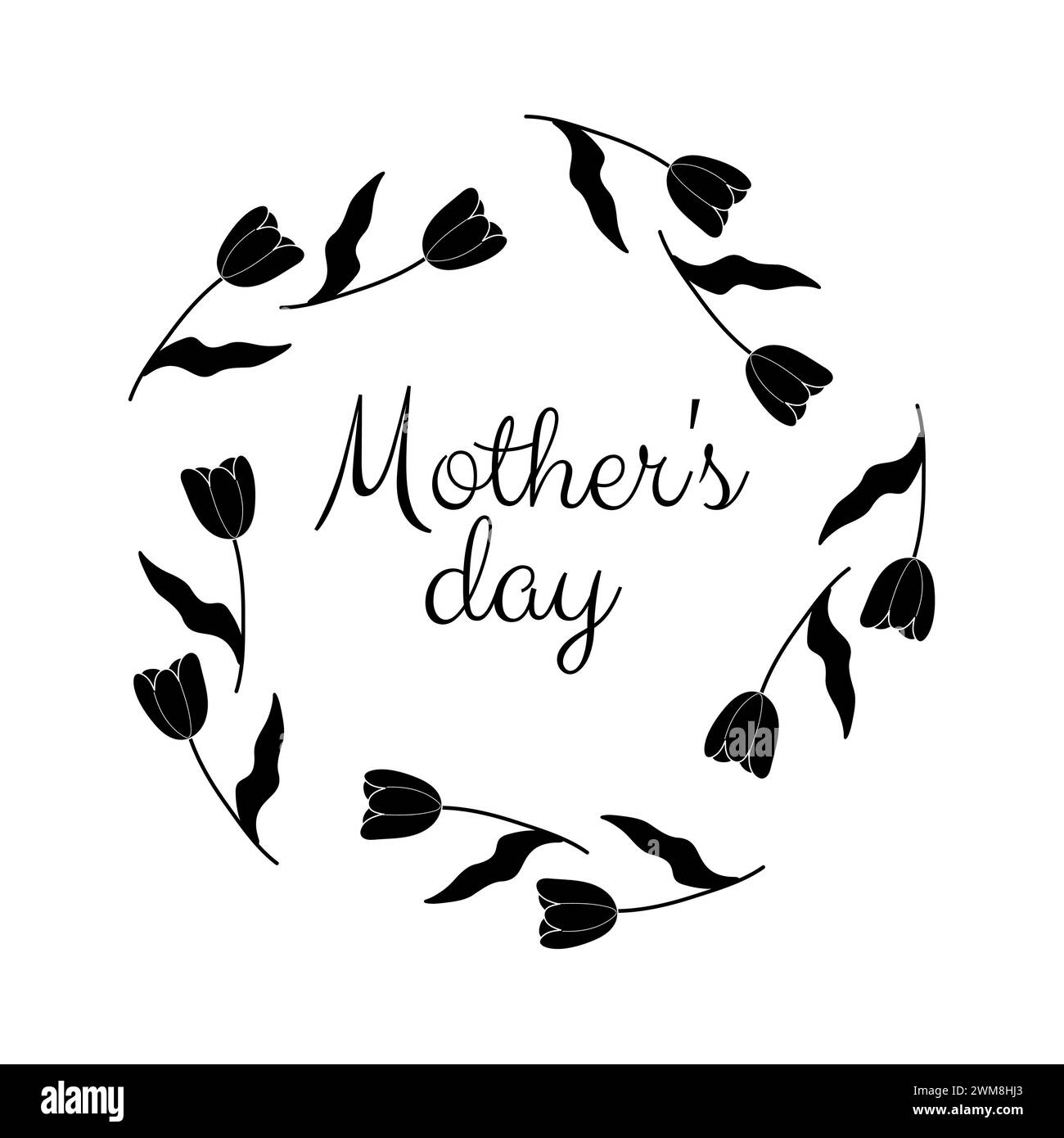 mother's day, black and white text with flower frame on white ...