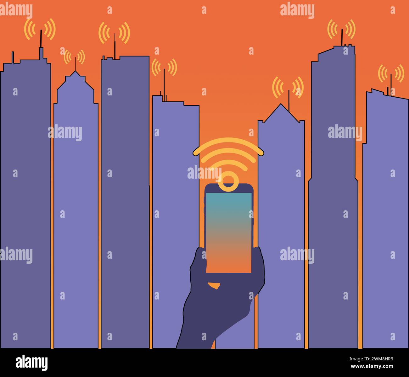 Signals and waves from many sources are transmitted to and from ...
