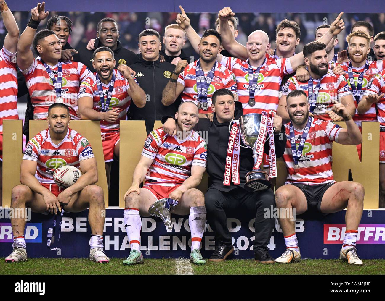 Wigan Warriors celebrates their World Club Challenge win, during the ...