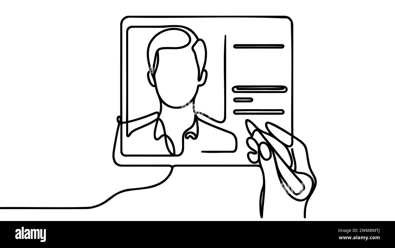 Continuous one line drawing employee identification card illustration ...
