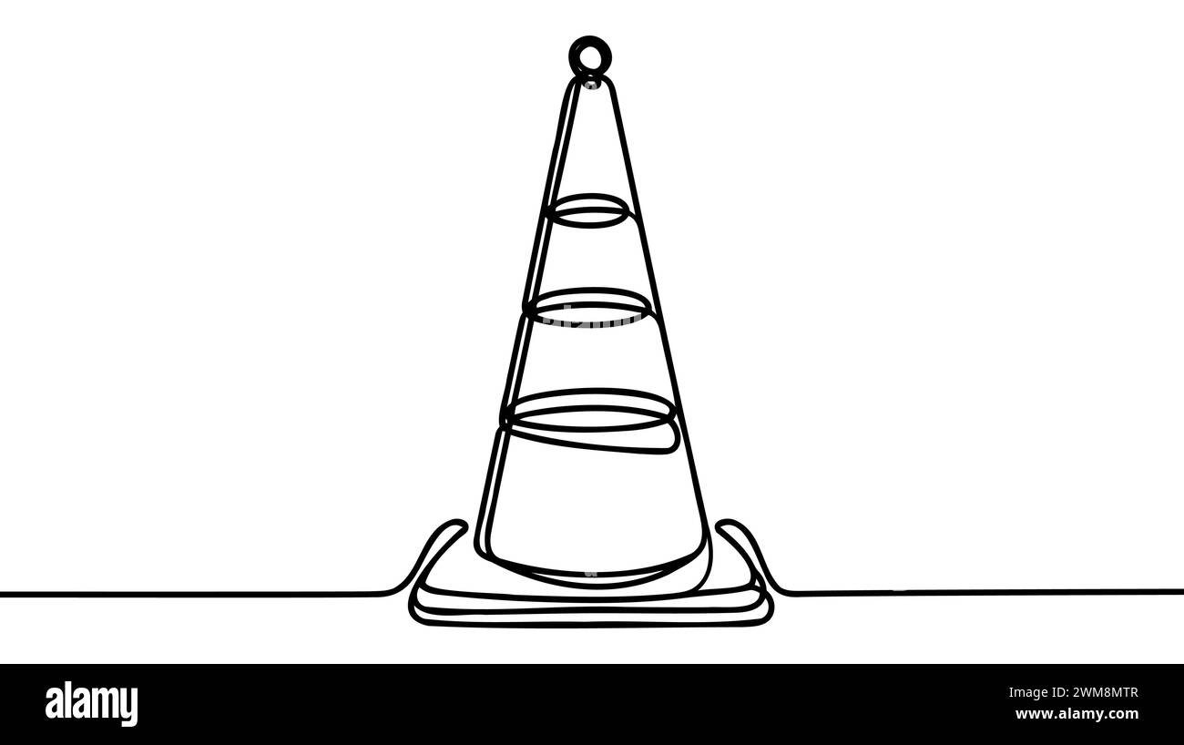 Road cone line continuous drawing vector. One line Road cone vector ...