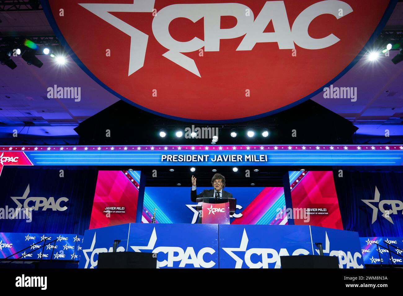 Argentina's President Javier Milei speaks during the Conservative ...