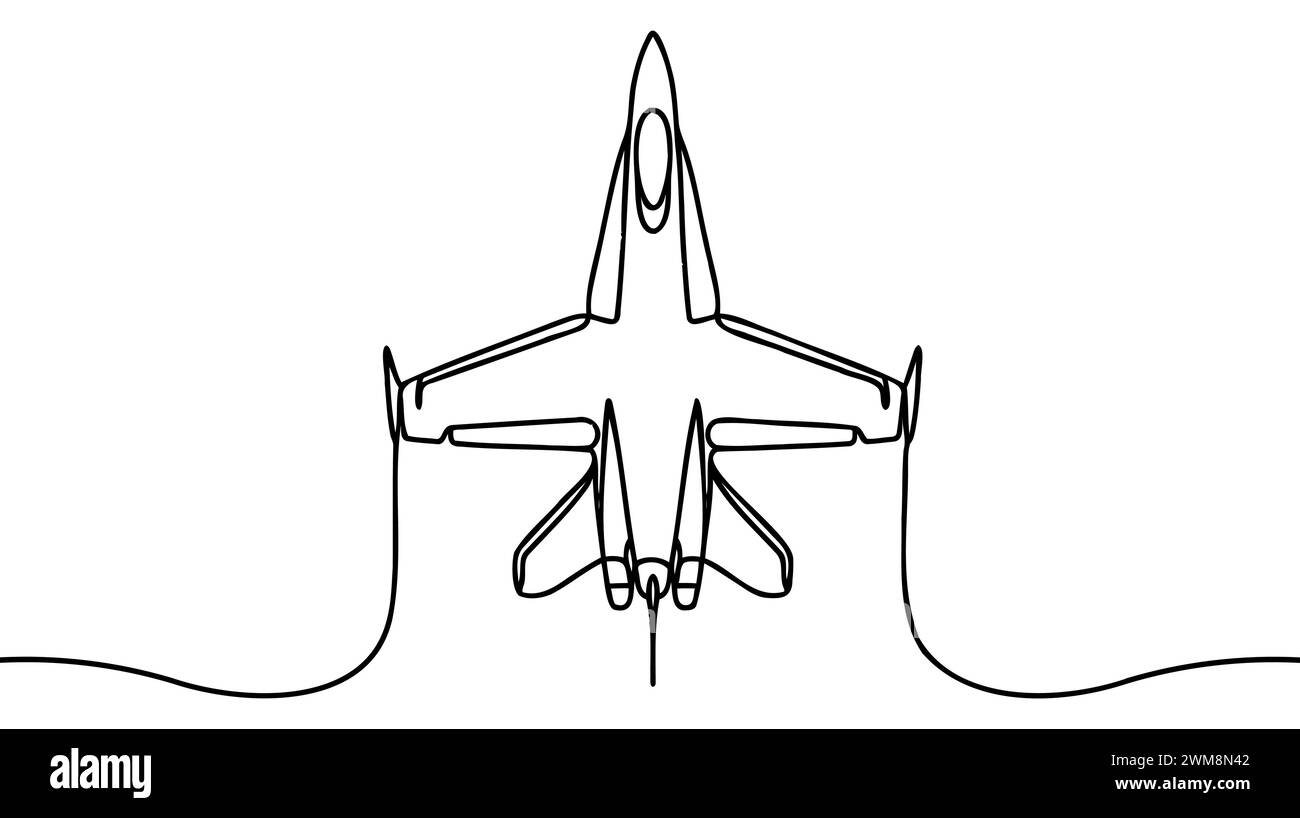 Continuous one line art drawing Fighter aircraft for vector ...