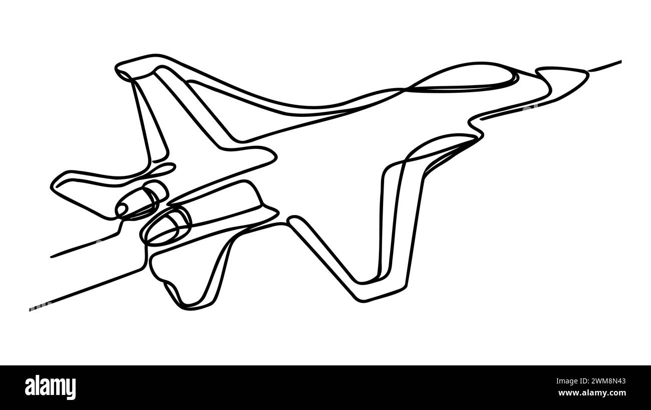 Continuous one line art drawing Fighter aircraft for vector ...