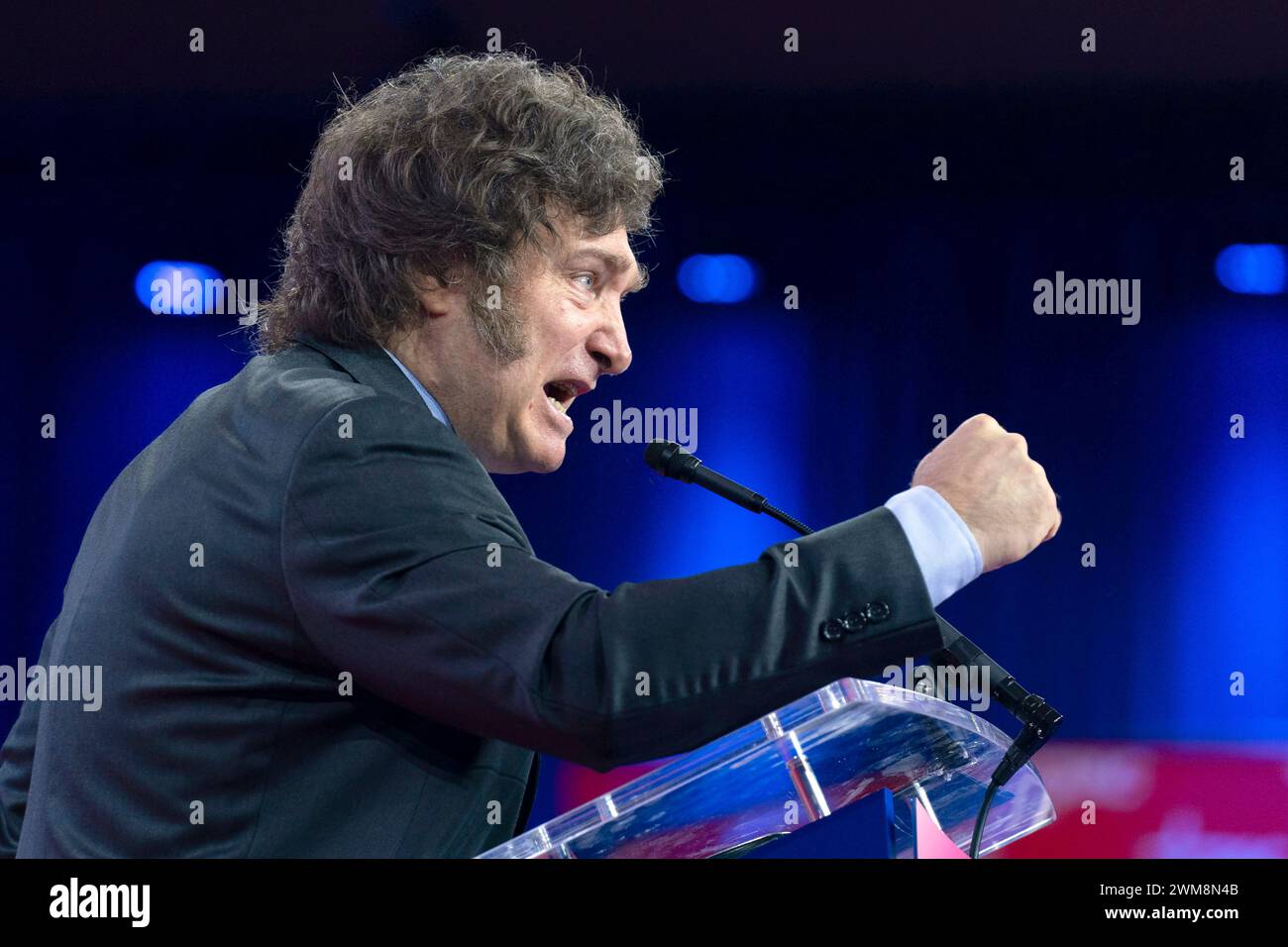 Argentina's President Javier Milei speaks during the Conservative ...