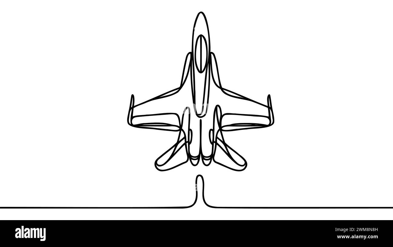 Continuous one line art drawing Fighter aircraft for vector ...