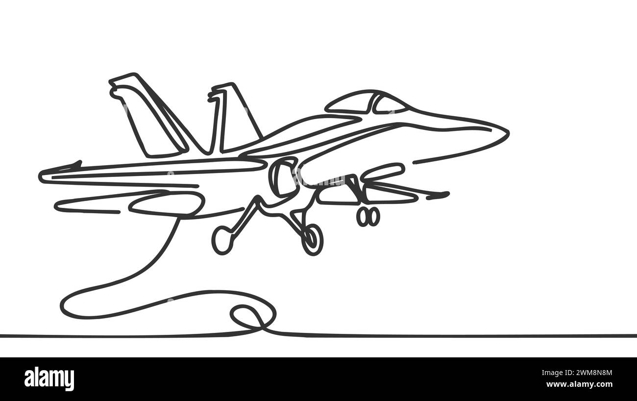 Continuous one line art drawing Fighter aircraft for vector ...
