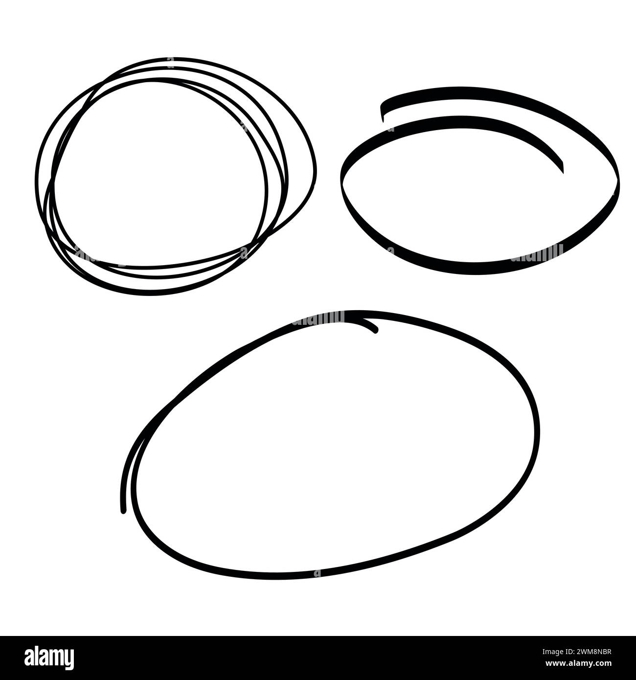 Vector abstract set of line round frames. Black oval doodle sketch ...