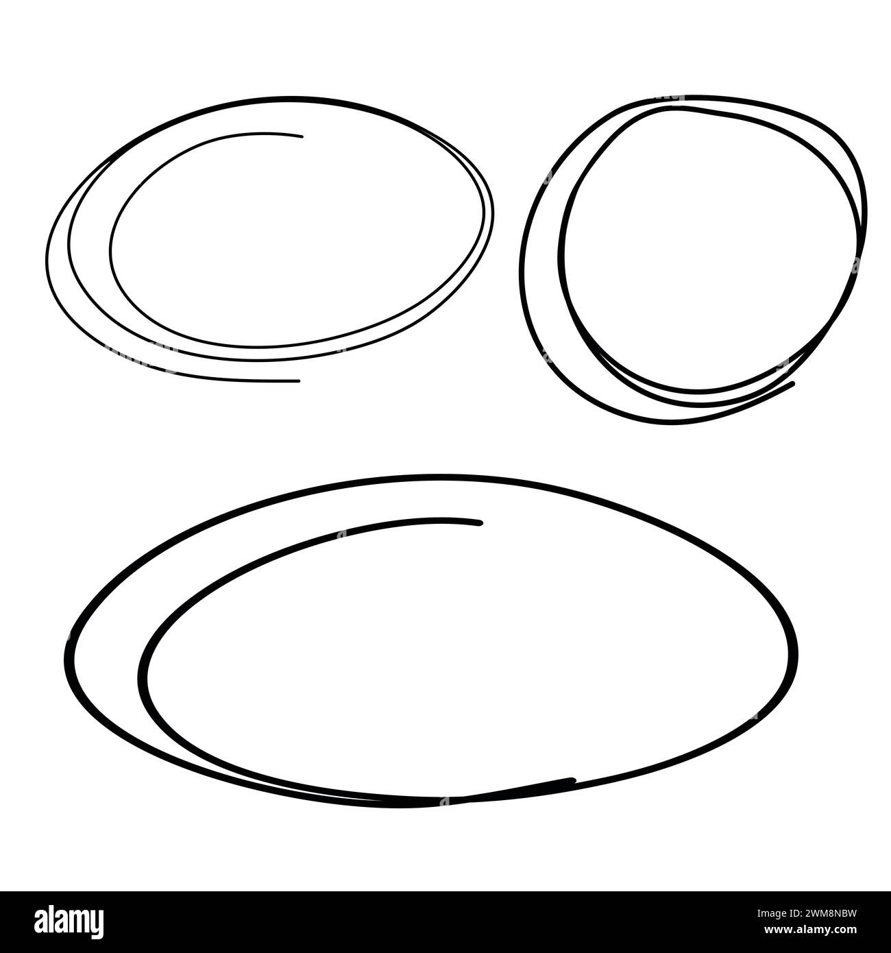 Vector abstract set of line round frames. Black oval doodle sketch ...