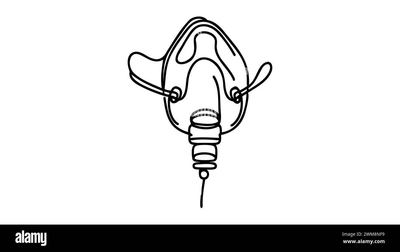 Oxygen mask icon, one continuous line vector illustration on white background Stock Vector Image ...