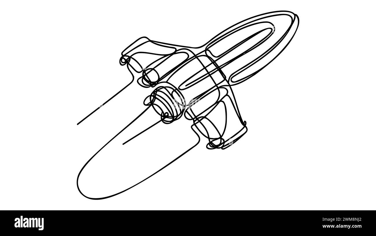 Abstract one-line drawing of a fictional aircraft, black continuous ...