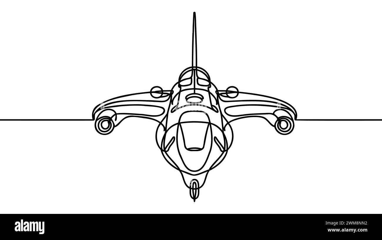 Abstract one-line drawing of a fictional aircraft, black continuous ...