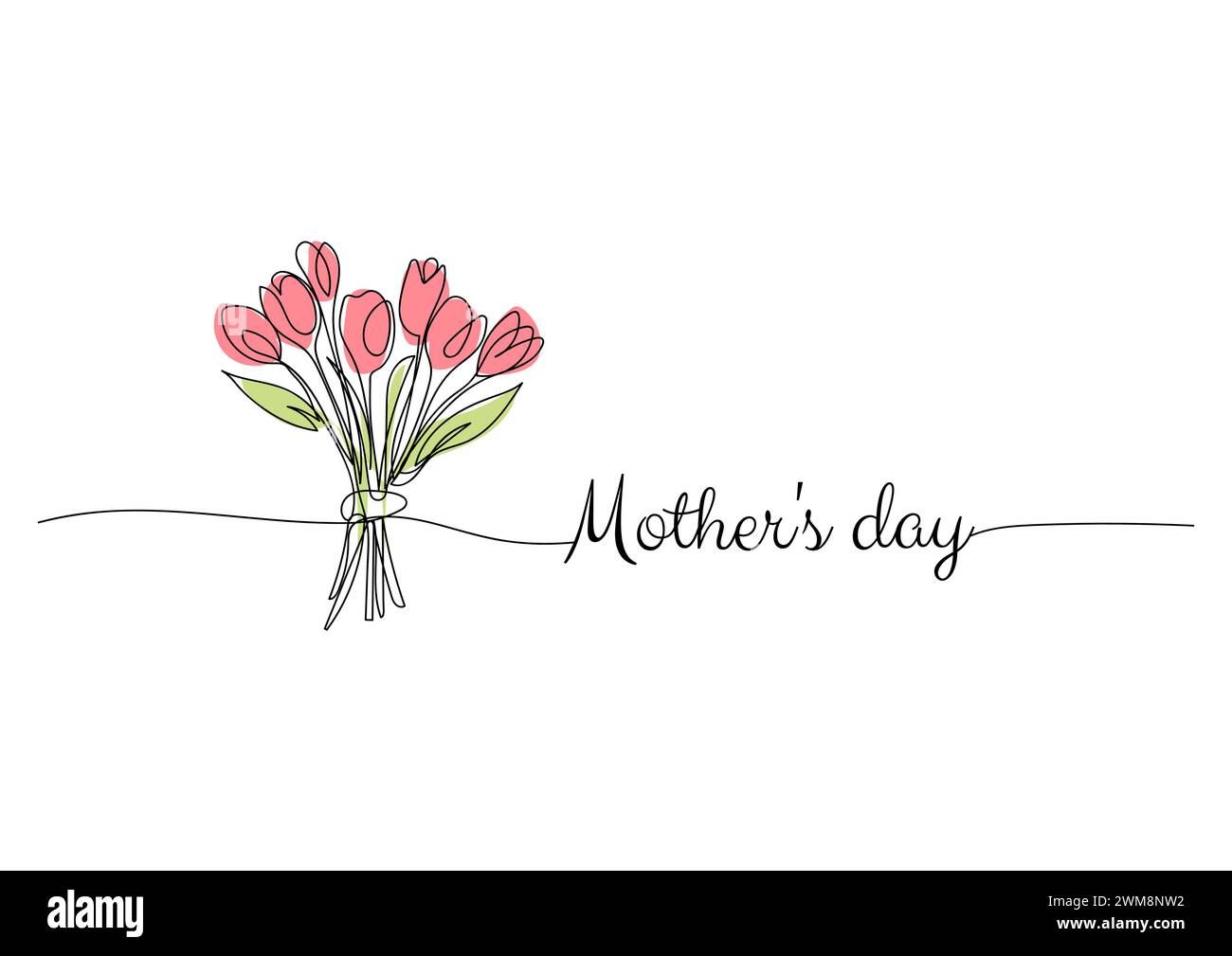 Mothers day, tulip line art drawing, one continuous line drawing. for ...
