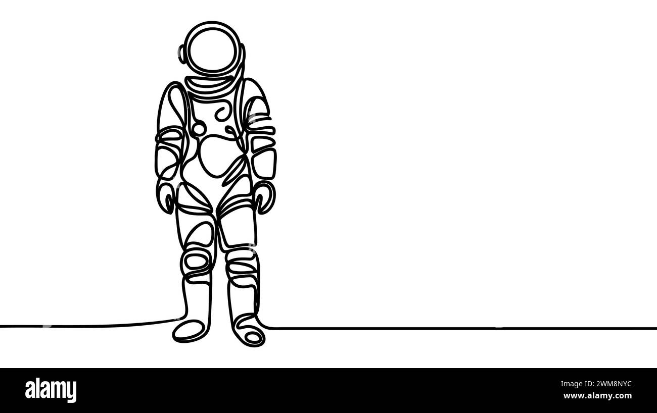 Single continuous line drawing of Astronaut vintage style. Astronaut ...