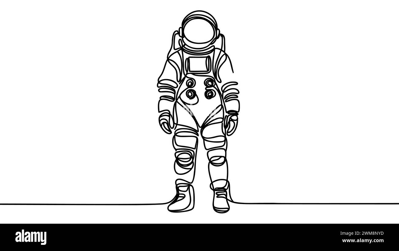 Single continuous line drawing of Astronaut vintage style. Astronaut ...