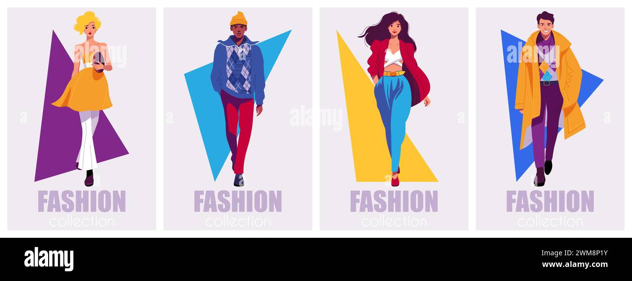 Male and female models dressed in haute couture clothing on fashion ...