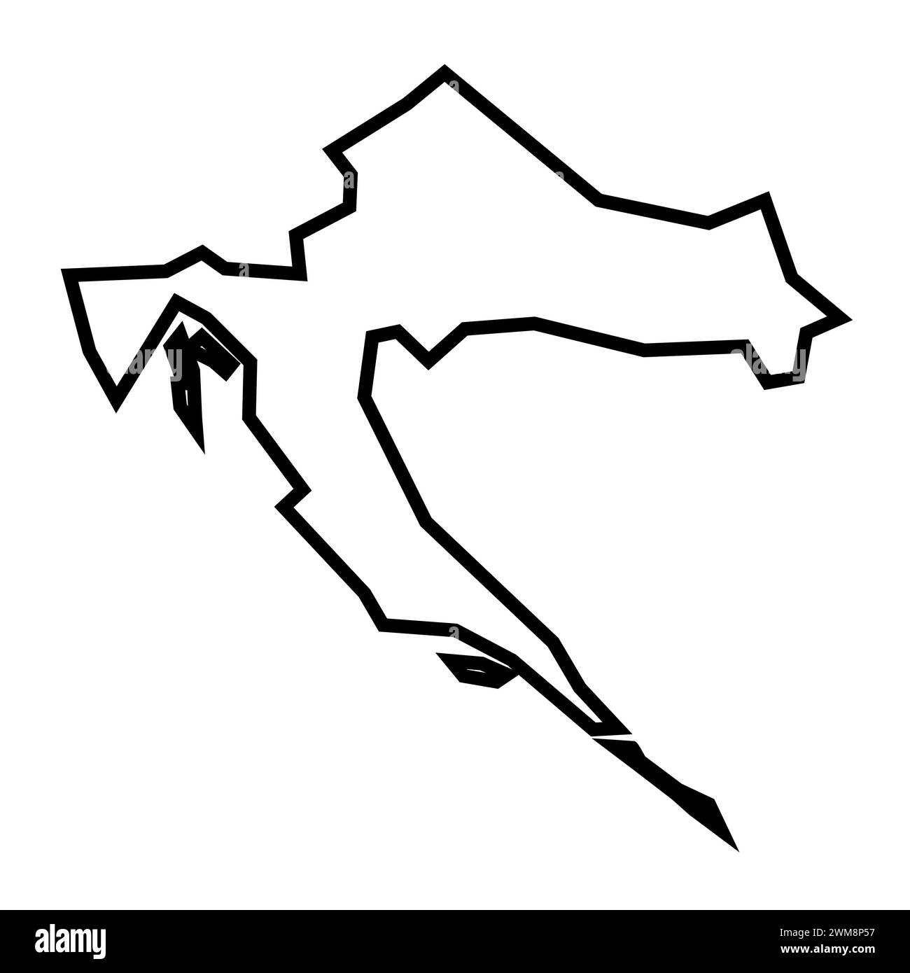 Croatia country thick black outline silhouette. Simplified map. Vector ...