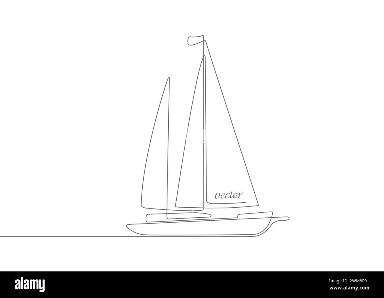 Continuous line drawing of sailing boat .Boat on a white background.Sea ...