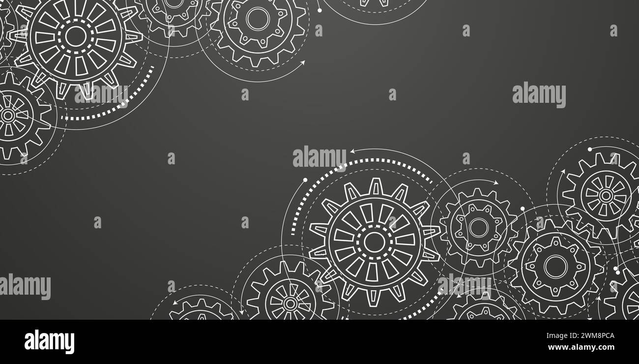 Technical drawing of gears .Rotating mechanism of round parts .Machine ...