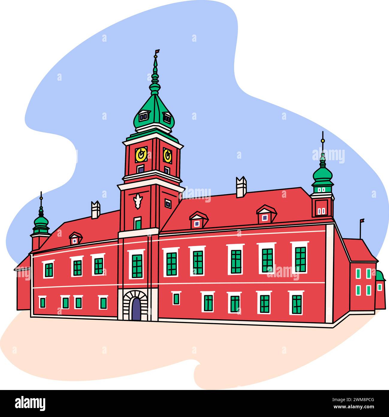 Vector color icon of Royal Castle on Castle Square, Warsaw Poland ...