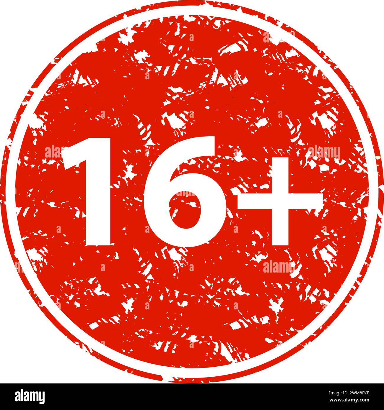16 age limit rubber stamp, warning icon, adult content, prohibition ...